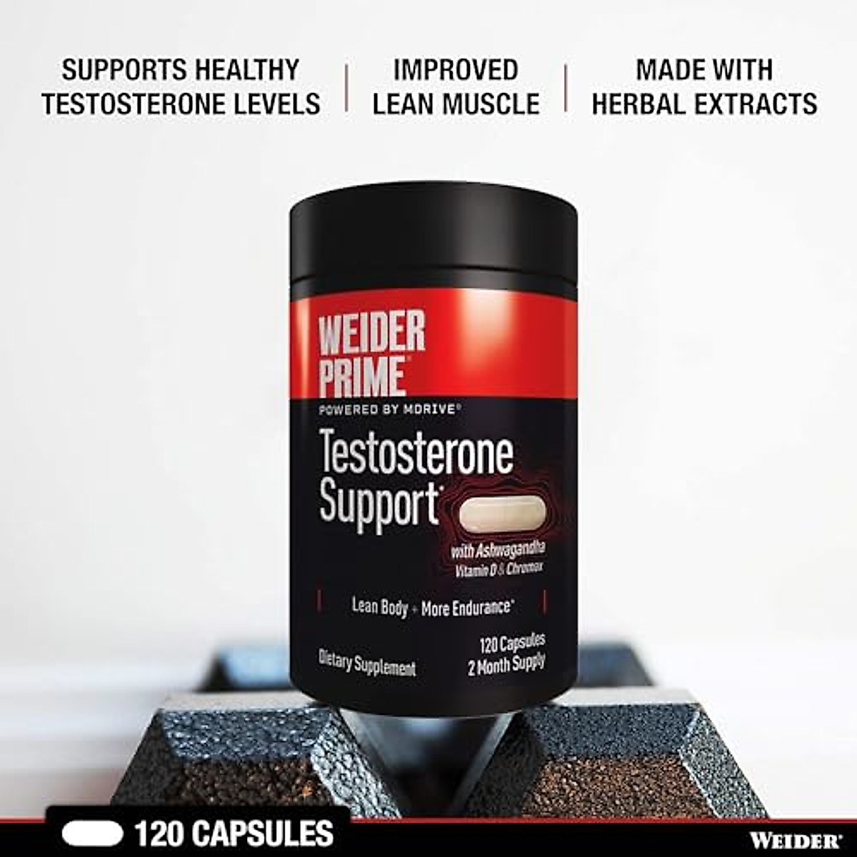 Weider Prime Testosterone Supplement for Men, Healthy , Support to Help Boost Strength and Build Lean Muscle, 120 Capsules