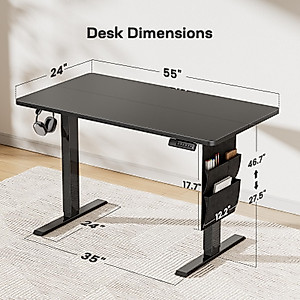 Marsail Standing Desk Adjustable Height, 55x24 Inch Electric Standing Desk with Storage Bag, Stand up Desk for Home Office Computer Desk Memory Preset with Headphone Hook