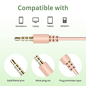 ELOVEN 3.5mm Wired Headphone HiFi Stereo Sound Wired Earbuds Noise Cancelling in-Ear Earphones Headset for Teen Girls with Mic Button Control with Cable Wrap Winder for iPhone Samsung MP3/MP4 Pink