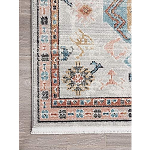 Abani Geometric Medallion 7'9" x 10'2" Area Rug, Beige & Teal Rugs Azure Collection Accent Rug