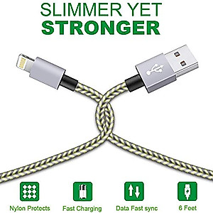 iPhone Charger, 5Packs(3ft 3ft 6ft 6ft 10ft)Charging Cable MFi Certified USB Lightning Cable Nylon Braided Fast Charging Cord Compatible for iPhone13/12/11/X/Max/8/7/6/6S/5/5S/SE/Plus/iPad(GoldenGrey)