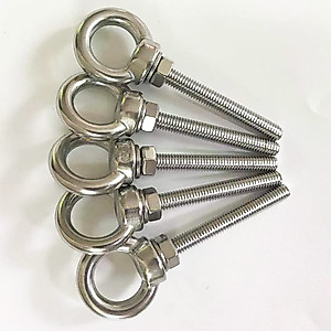 AIVOOF Stainless Steel Eye Bolts, M6 Shoulder Eye Bolt 2" Heavy Duty EyeBolts Screws in Eye Hooks with Washer and Nuts for Lifting Ring Eyebolt Thread Length 50mm