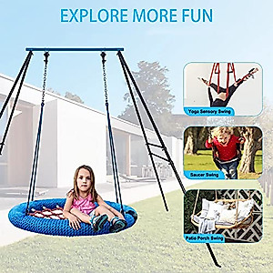 Swing Frame Outdoor Heavy Duty, 440 LBS Metal Porch Swing Stand for Kids and Adults, 73" Height Metal A-Frame Saucer Swing Stand for Backyard, Black