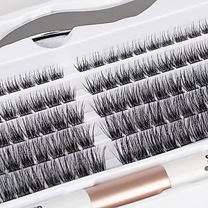 SISILILY Lash Extension Kit 120 Lash Clusters with Lash Bond and Seal and Lash Applicator C D Curl Cluster Eyelash Extensions Waterproof Long Lasting Individual Lashes Mega Look 10-16mm (S28-Mix)