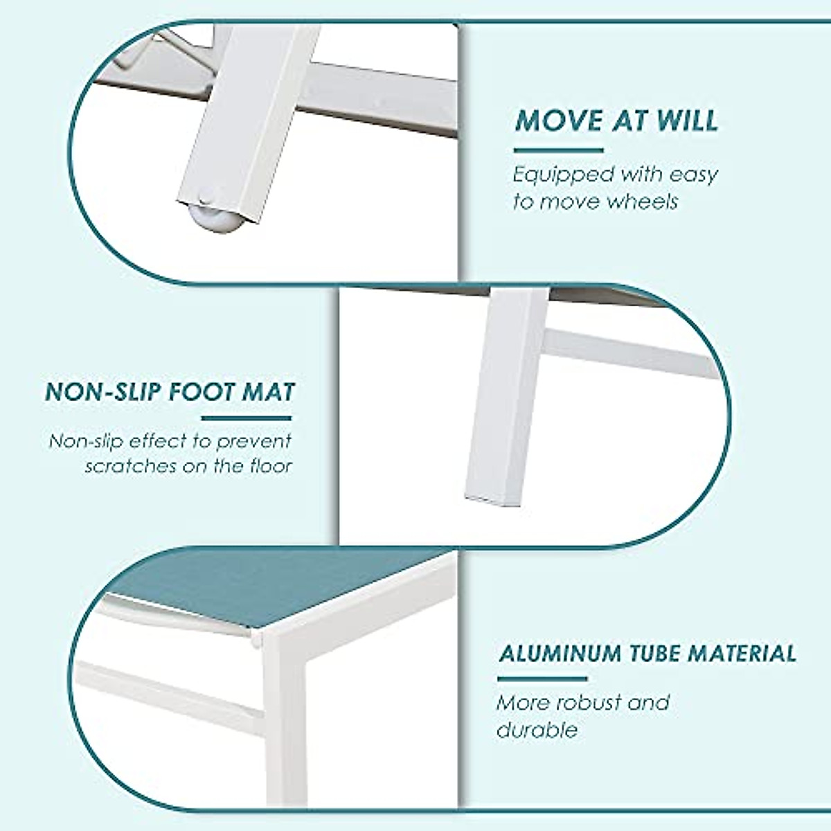 Iwicker Patio 2-Pieces Aluminum Chaise Lounge Chairs Adjustable Outdoor Mesh Fabric Reclining Lounge Chairs with 5-Position Backrest, Turquoise