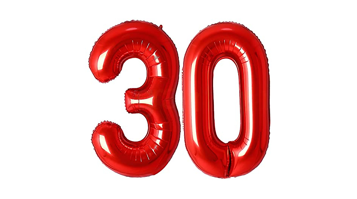 Red 30 Number Balloons for 30th Birthday & Anniversary Decorations