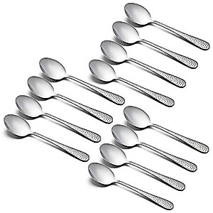 12-Piece Kids Toddler Spoon Set, HaWare Stainless Steel Preschooler Utensils Mini Flatware Set, Hammered Pattern(Adult Look) Cutlery, Dishwasher Safe