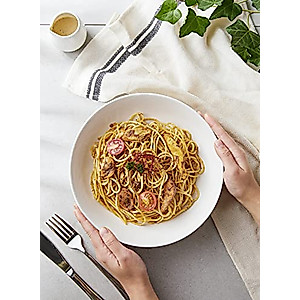 Sweese Porcelain Pasta Bowls, 45 Ounce Large Salad Serving Bowls, Wide and Shallow Bowls Set of 4, Microwave and Dishwasher Safe, White, No. 113.101