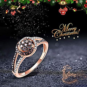 JIANGYUE Rose Gold Ring Round Chocolate Ring Cubic Zirconia Fake Wedding Engagement Rings for Women Jewelry Size 6