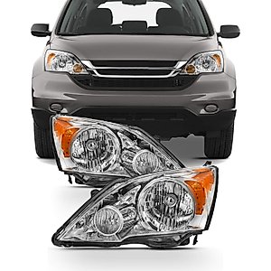 AKKON - For 2007-11 Honda CR-V Driver + Passdenger Sides Headlight Assembly Chrome Houing Clear Lens Full Set