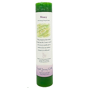 7" x 1.5" Herbal Pillar Magic Candles (Money) Reiki Energy Charged Vegan Candles with Inspirational Labels, Set of 3