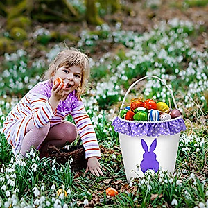 BOMMETER 3 pack Easter Egg Hunt Basket Bags for Kids Bunny Canvas Tote - Cotton Carrying Gift and Eggs Hunt Bag (Purple)