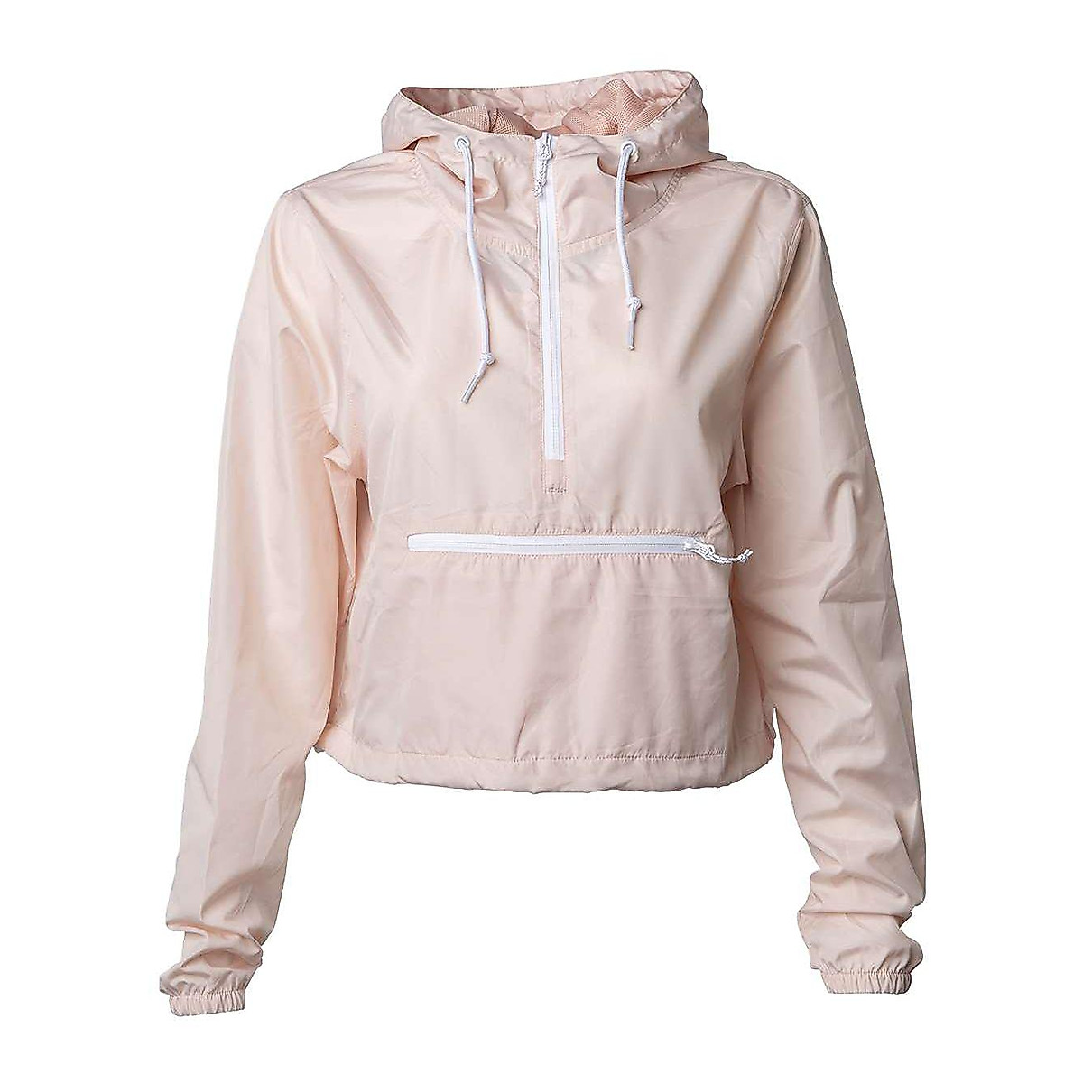 Independent Trading Co. - Women's Lightweight Quarter-Zip Pullover Crop Windbreaker - EXP64CRP - S - Blush/White Zipper
