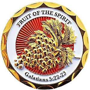 Fruit of The Spirit, Memory Verse Tokens for Bible Studies & Sunday School, Love Joy Peace, Gold-Color Plated Scripture Challenge Coin, Galatians 5:22-23 Gift