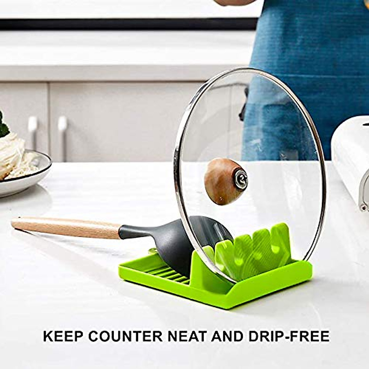 ENIVING 2PCS Kitchen Utensil Rest for Spoons Kitchen Utensil Holder for Countertop, Utensil Rest with Drip Pad for Multiple Utensils, Heat-Resistant, BPA-Free Spoon Rest & Spoon Holder for Stove Top