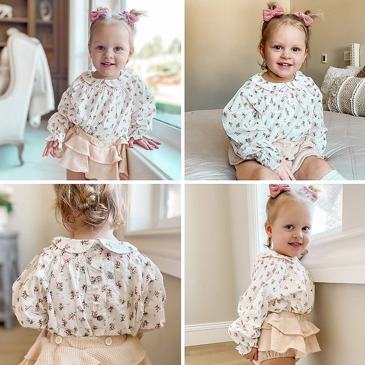Curipeer Baby Girls White Long Sleeve Blouse Cotton Floral Toddler Tops Shirt 18-24M for Spring