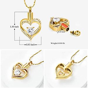 Cremation Jewelry Heart Urn Necklace for Women Girls Birthstone Memorial Jewelry Pendant for Ashes for Human Pet (Gold White)