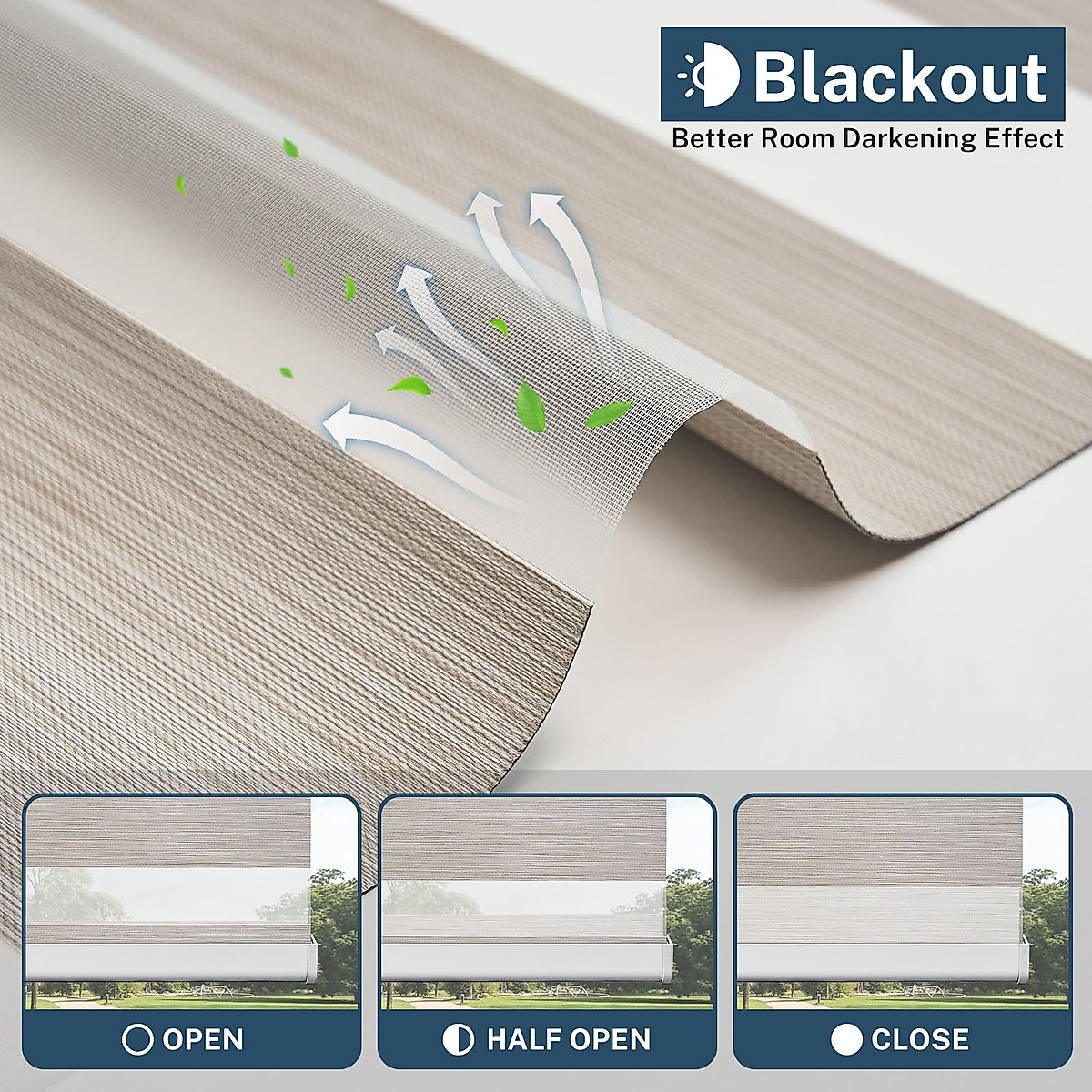 Pasoun Zebra Blinds Cordless Dual layer Window Shades Blackout Roll up Blinds Light Control Day and Night Easy to Install Roller Shades for Home（ Autumn，18" W X 48" H ）