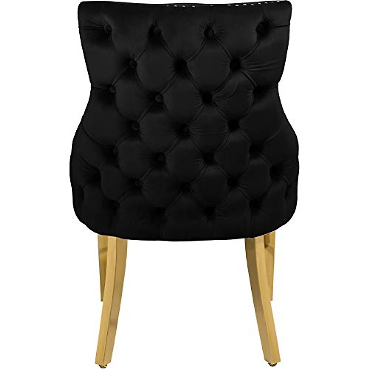 Meridian Furniture Collection Modern | Contemporary Velvet Upholstered Dining Chair with Tufted Back and Gold Sturdy Stainless Steel Legs, Set of 2, 24" W x 25.5" D x 37.5" H, Black