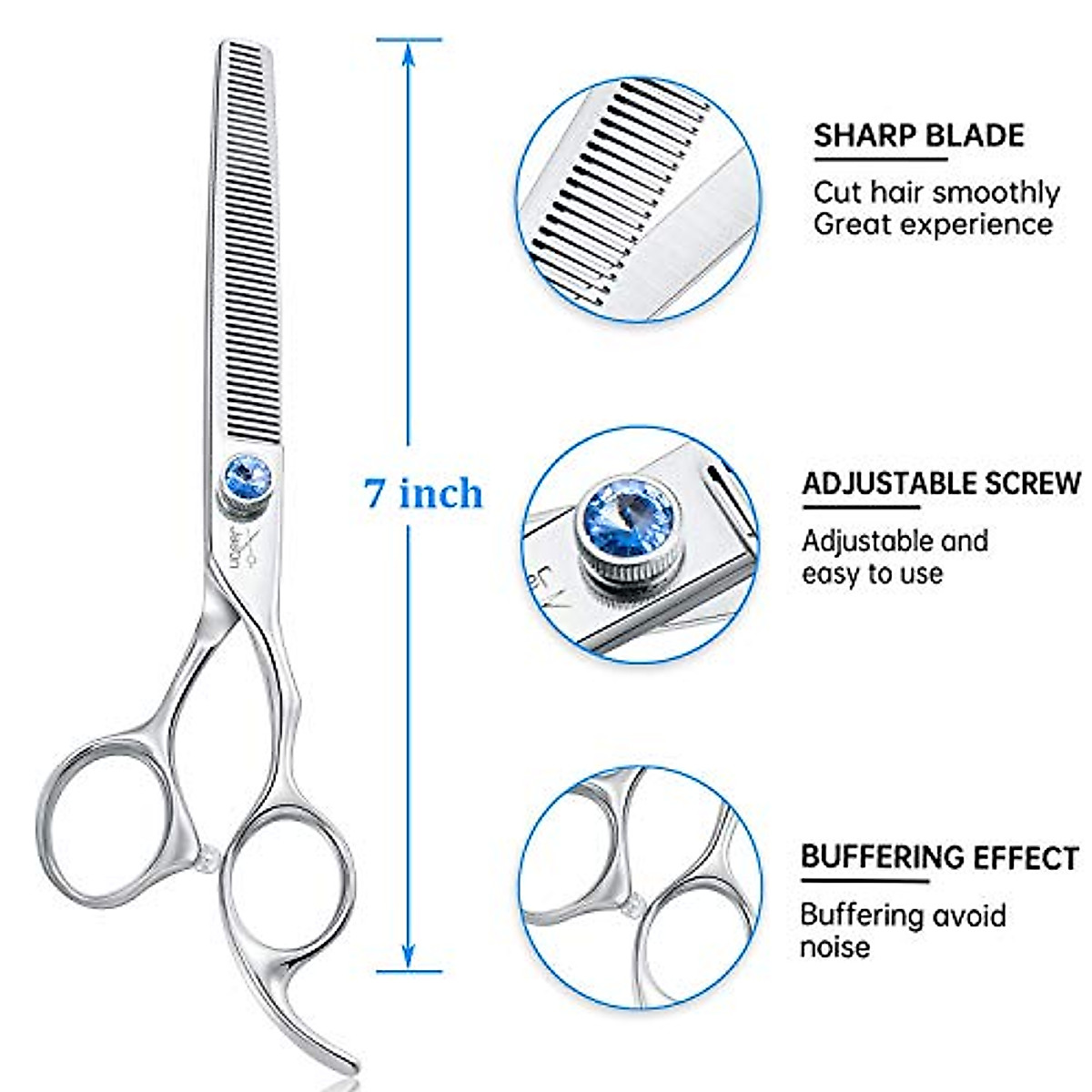 JASON 7" 50 Teeth Thinning Dog Grooming Blending Scissor, Ergonomic Pet Grooming Thinner Blender Shears Cat Trimming Texturizing Kit with Offset Handle and a Jewelled Screw, 30% Thinning Rate