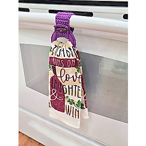 Hanging Kitchen towels ring - Towel holder for kitchen towels with hanging loop - Kitchen towel hanger unique House Warming Gift (Purple)