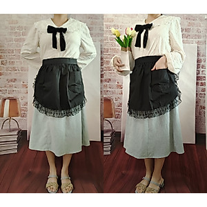 Vanoker Chef White Cotton Waist Aprons Home Kitchen Restaurant Photo Props Florist Shop Maid Waiter Waitress Lace Half Apron (White, 19.6L)