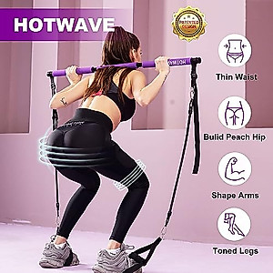 HOTWAVE Pilates Bar Kit with Resistance Bands. Fitness Bar with Ab Roller for Abs Workout. Squat Machine.Core Strength Training Equipment.Portable Home Gym for Men and Women