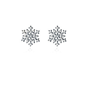 Reffeer Solid 925 Sterling Silver Snowflake Earrings Studs for Women Teens Winter Snow Stud Earrings Christmas (A-Silver)