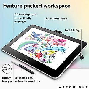 Wacom One HD Creative Pen Display, Drawing Tablet With Screen, 13.3" Graphics Monitor; includes Training & Software, works with Mac, PC & Chromebook, photo/video editing, drawing, design, & education