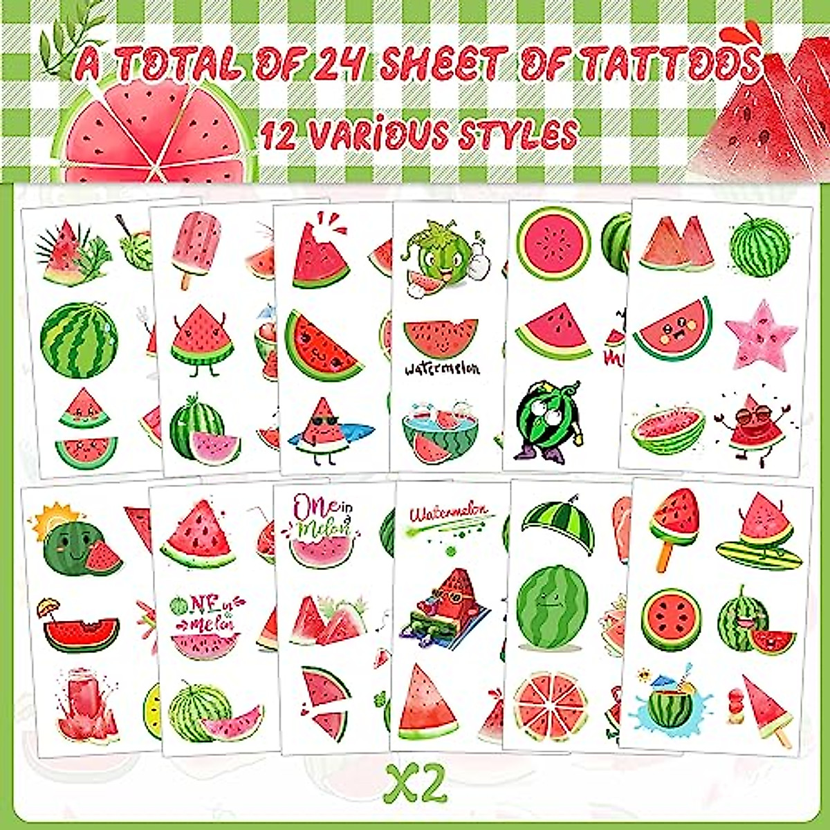 144PCS One in a Melon Temporary Tattoos Stickers for Watermelon Party Favor Birthday Party Decorations supplies Watermelon Goodie Bags Fillers Gifts for Boys Girls Kids