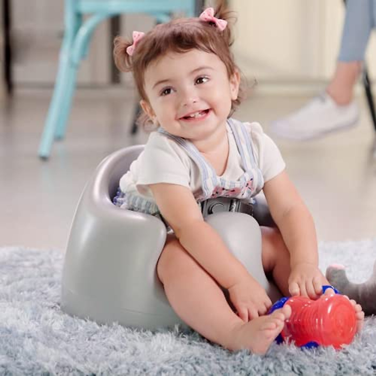 Nuby My Floor Seat, Soft Foam Cushion with Safety Harness and High Back Design, for Ages 4-12 Months, Gray