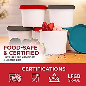 StarPack Ice Cream Containers for Homemade Ice Cream (6 Pcs) - Reusable Ice Cream Containers With Lids - No Leak & Frost Ice Cream Storage Containers For Freezer - 13.5oz per Ice Cream Container