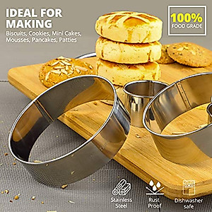 Cookie Cutter Set, 4 Pc. Kit, Measuring 2'', 3'', 4'' and 5'', Round Metal Baking Rings for Pastry, Biscuits, and Dough Cutting, Heavy Duty and Reusable, Multiple Sizes