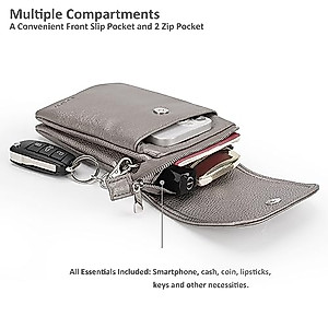befen Silver Cell Phone Crossbody Wallet Purse, Women Small Leather Crossbody Bag (Metallic Bronze Pewter)