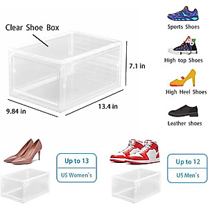 ANIMEWRLDS 6-Pack Clear Shoe Box Containers with Air Ventilation & Magnetic Door | Stackable, Durable, Transparent Storage for Sneakers, Heels, Boots, Bags & Fits up to Maximum Size of US12 (White)