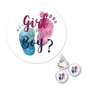 180 Chocolate Drop Labels Stickers-Gender Reveal Footprints Kisses Labels for Baby Shower, Girl or Boy Baby Shower Favor Labels.