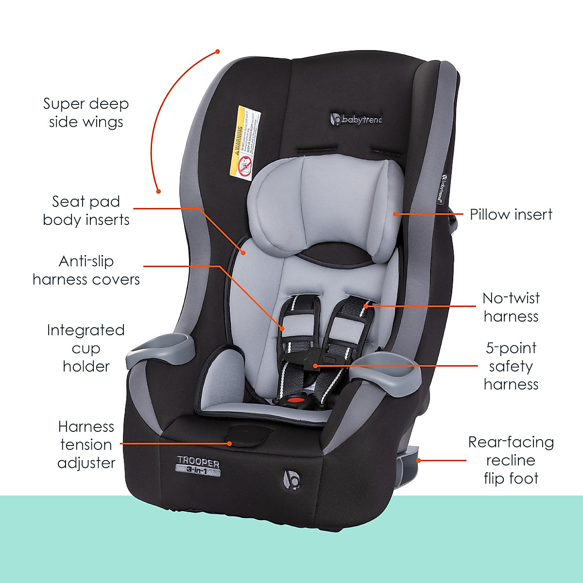 Baby Trend Trooper 3-in-1 Convertible Car Seat, Cassis Pink