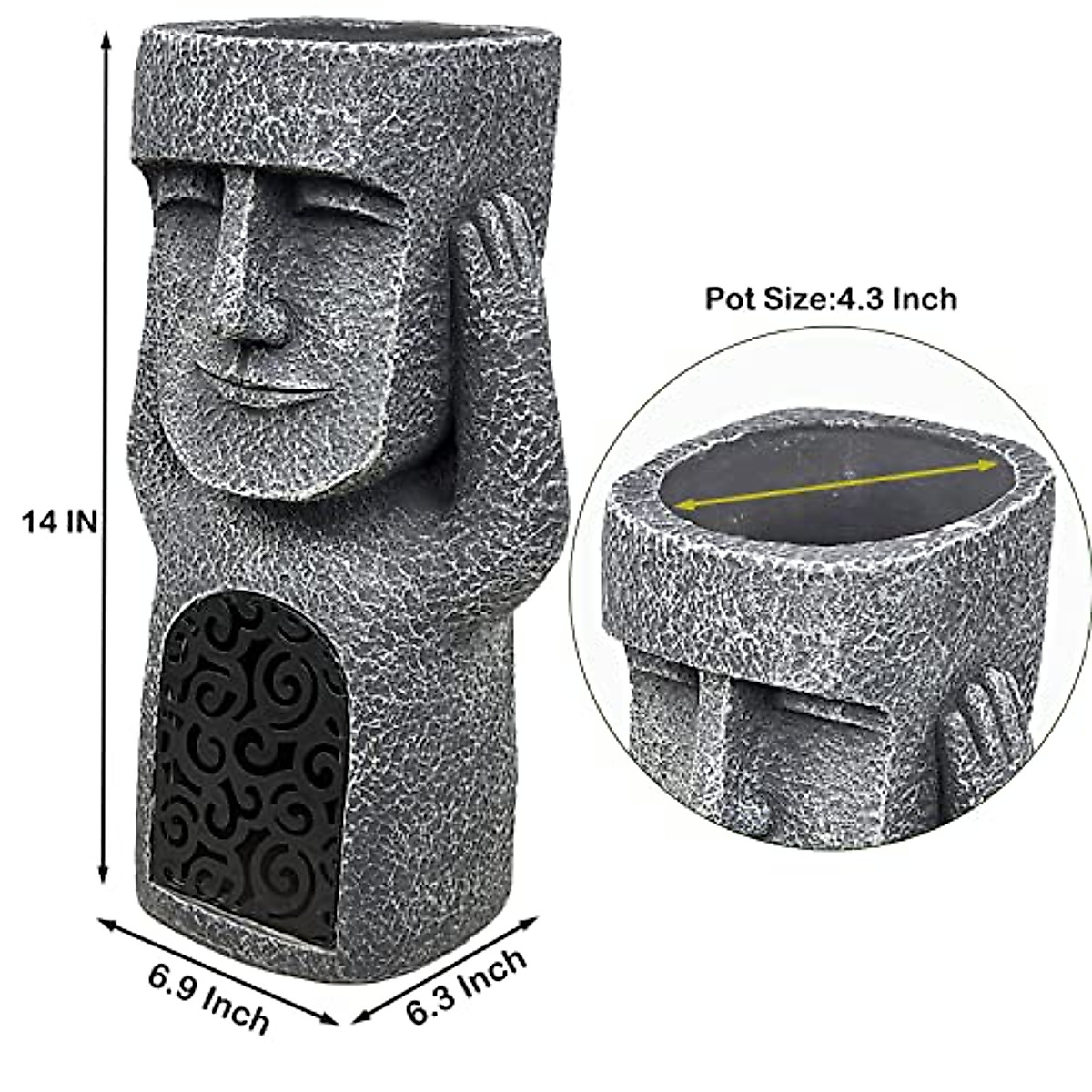 ANIAFJ Moai Funny Planter Solar Decor Planter Moai Solar Light Décor Ester Island Tiki Urn Easter Island Head Flowerpot-Do not Listing