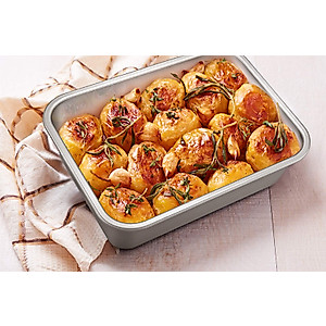 P&P CHEF Lasagna Pan, Rectangular Cake Pan Roaster Pasta Baking Cookie Sheet Pan Stainless Steel, 12.7”x10”x3.2”, Heavy Duty & Durable, Oven & Dishwasher Safe