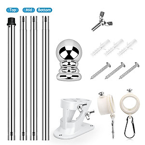 Loretoy Flag Poles for Outside House, 5ft Flag Pole with Bracket and Rings, Stainless Steel Wall Mounted Flag Pole Kit for House Yard Garden Outdoor Residential or Commercial (Silver)