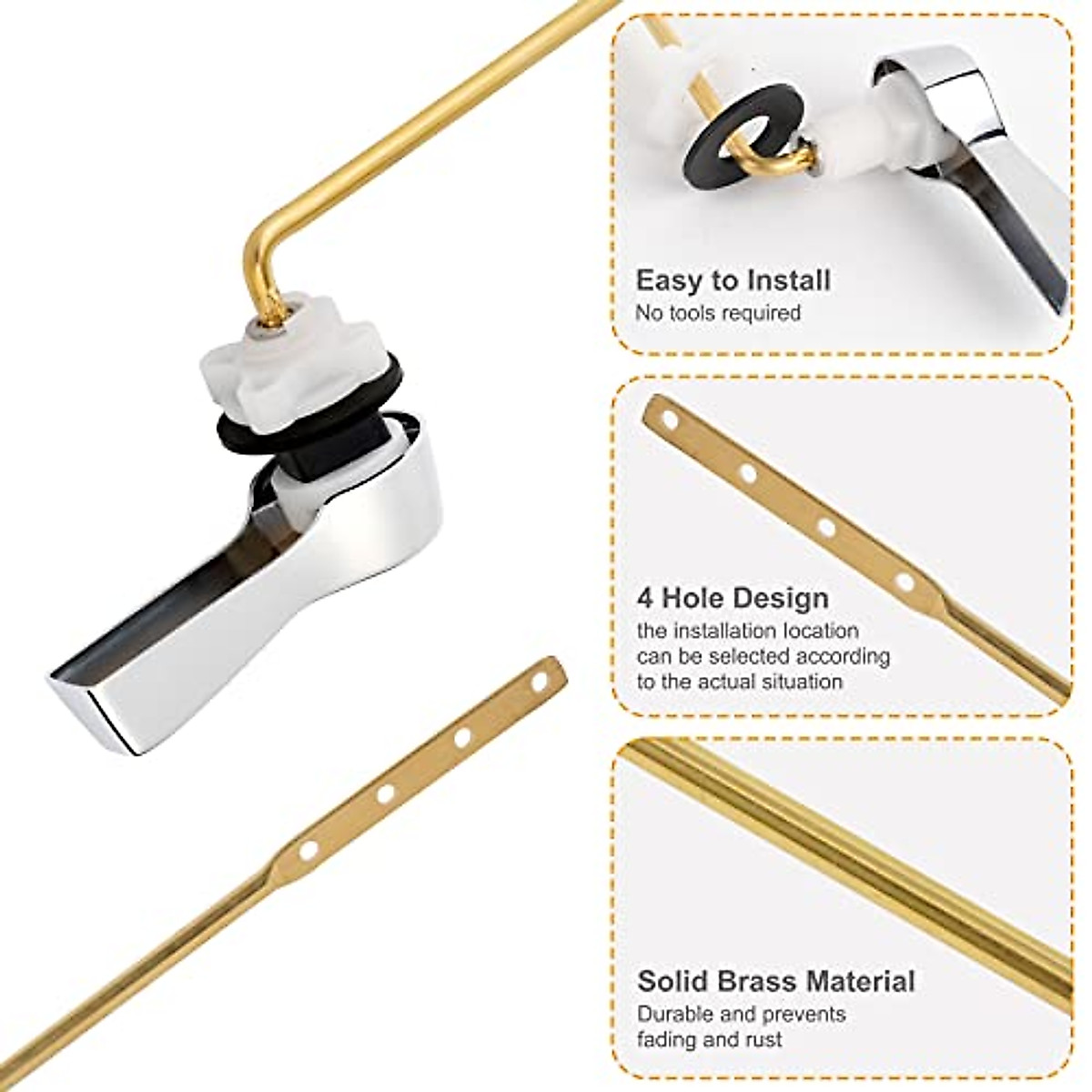 Hibbent Universal Front Mount Toilet Handle Tank Flush Lever Replacement Handle with Stainless Steel Flapper Chains for Most Front Mount Toilets- Chrome Finish Toilet Handle