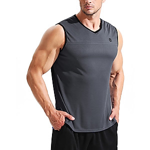 NELEUS Men's 3 Pack Running Tank Tops V Neck Sleeveless Athletic Shirts,5122,Black/Grey/White,S