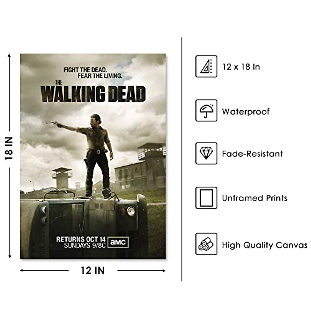 LuxBay HD Canvas The Walking Merch Dead Poster Print Decoration Wall Art for Room Decor 12"x18"