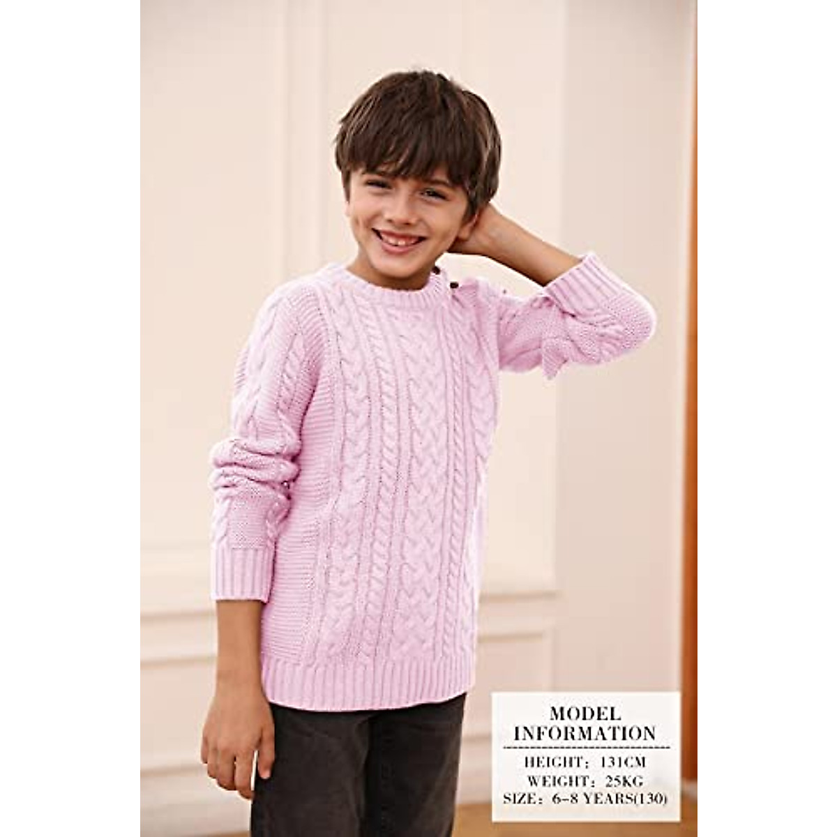 Toddler Crew Neck Sweater Little Kids Long Sleeve Knitted Pullover Sweater Tops with Button Clouser for Boys Girls Pink