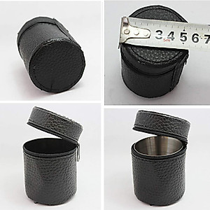 lasenersm 4 Pieces 30ml (1oz) Stainless Steel Shot Cups Shot Glass Drinking Vessel with One Black PU-Leather Carrying Case Outdoor Camping Travel Coffee Tea Cup, Silver Cup, Black Case