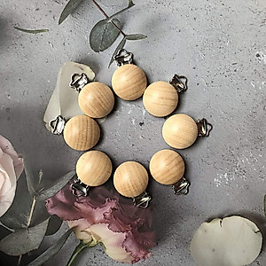 24 Pieces Natural Beech Wood Pacifier Clips Teething Grasping Toy Suspender Clips Charm DIY Pacifier Clips Holder Accessories