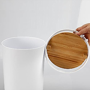 Bathroom Accessories Set, Set of 8 Piece Plastic Gift Set Toothbrush Holder,Toothbrush Cup,Soap Dispenser,Soap Dish,Toilet Brush Holder,Trash Can,Cotton Swab can for Bathroom (White bamboo-8pcs)