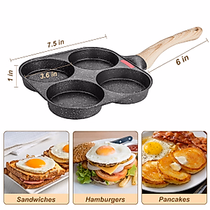 MyLifeUNIT Egg Frying Pan, 4-Cup Egg Pan Nonstick, Fried Egg Pan Skillet for Breakfast, Pancake, Hamburger, Sandwiches, Suitable for Gas Stove & Induction Cookware