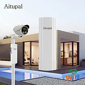 Aitupal 5.8G Gigabit 1Gbps High Speed Wireless Bridge, Point to Point WiFi Outdoor CPE with 14dBi High-Gain Antenna, 5KM Long Range Working Distance Support starlink Router，48V PoE
