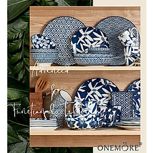 ONEMORE Ceramic Coffee Mugs Set of 6, 12oz - Microwavable Coffee Cups for Tea, Latte - Japanese Style, Scratch Resistant - Vintage Blue